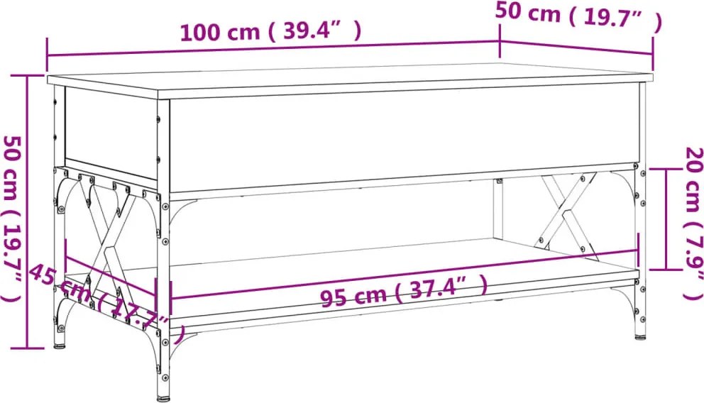 vidaXL Konferenční stolek 100x50x50 cm kompozitní dřevo a kov [845358] Barva: kouřový dub