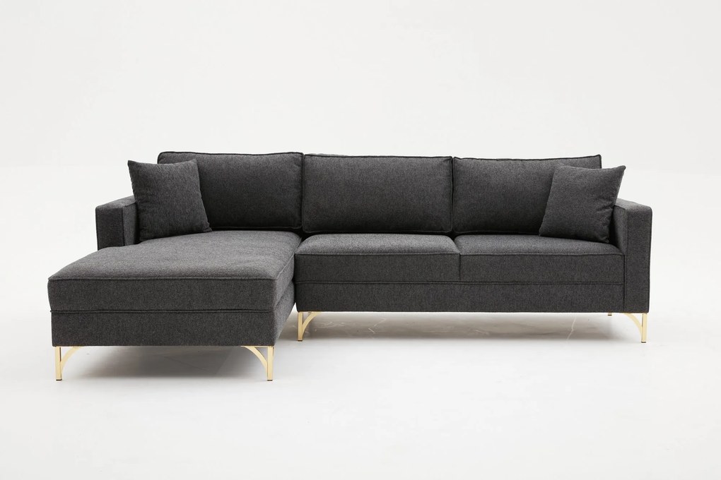 Hanah Home Rohová pohovka BERLIN antracitová se zlatou levá 258 cm 825BLC2805