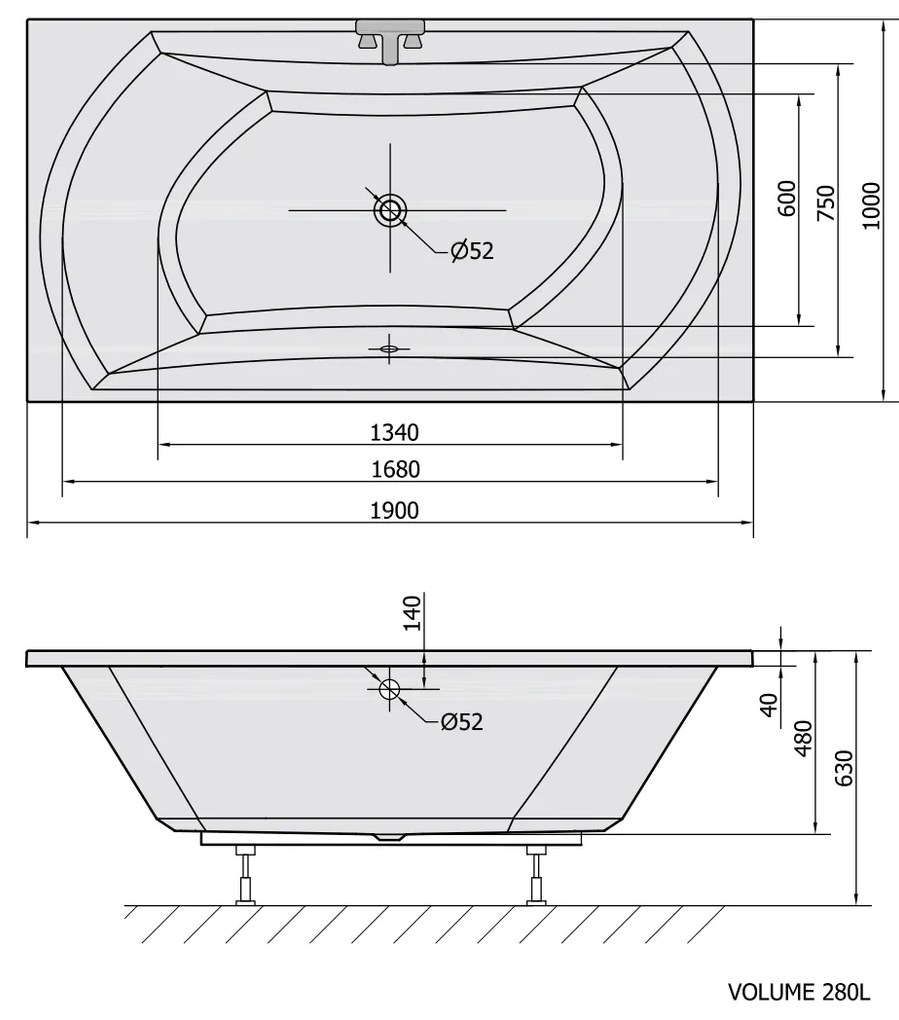 Polysan Salsa 190 x 100 cm vana obdélníková akrylátová 44119