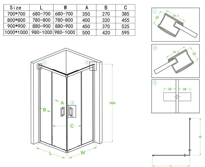 BPS-koupelny Čtvercový sprchový kout HYD-SK93C 100x100 chrom/transparent