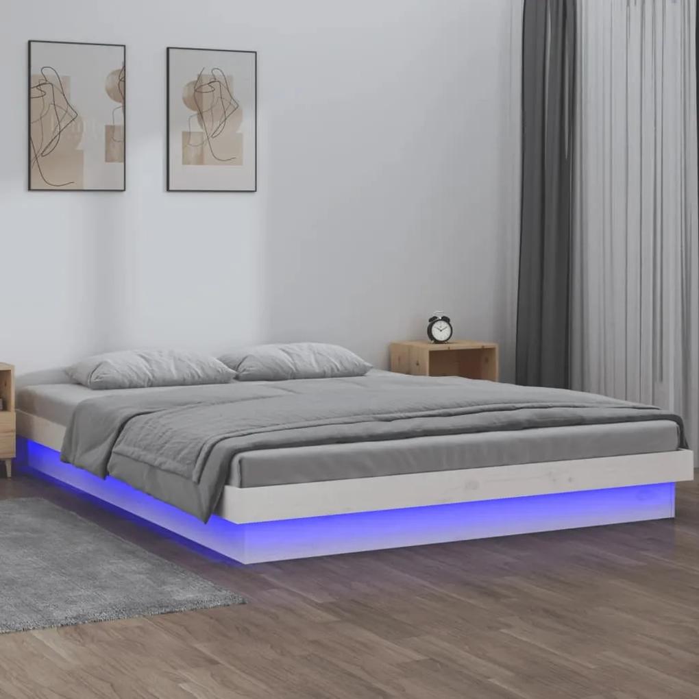 Rám postele s LED světlem bílý 140 x 190 cm masivní dřevo,  820018