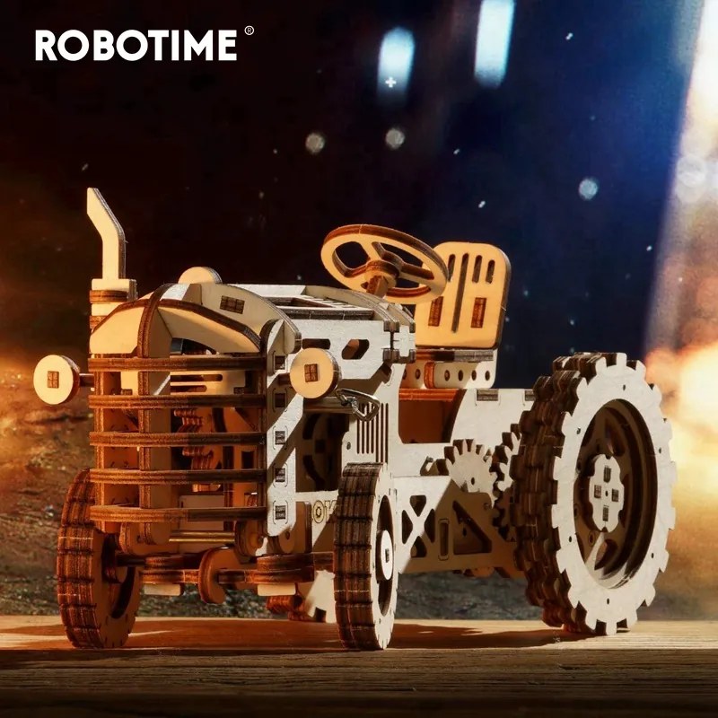 RoboTime 3D dřevěná mechanická skládačka Traktor
