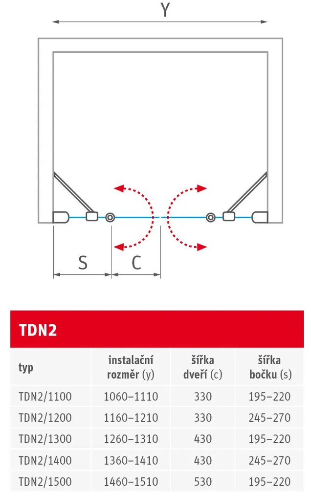 Roth Dvoukřídlé sprchové dveře TDN2 pro instalaci do niky - bez vaničky Varianta: šířka: 120 cm - (TDN2/1200 - 721-1200000-01-02), Barva profilů a typ výplně: profily: stříbrná (elox), výplň: transparent