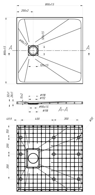 BPS-koupelny Čtvercová akrylátová sprchová vanička HYD-SSV-RIKO 80x80 šedá
