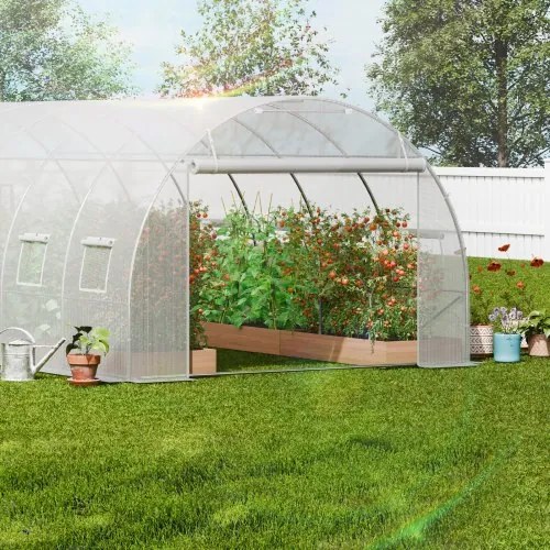 Walk-in tunelový skleník 5,9 × 2,95 × 1,98 m pozinkovaný rám PE kryt bílý