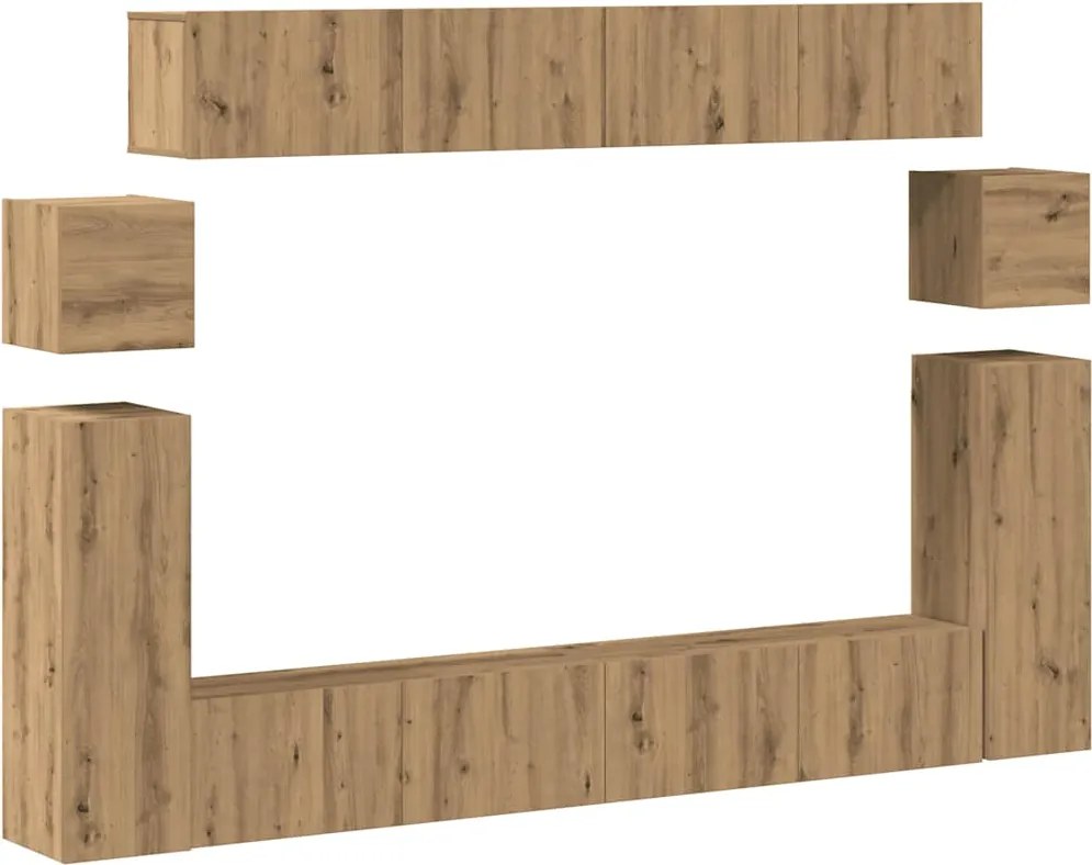 Sada 8 kusů nástěnné TV skříňka dub artisan kompozitní dřevo 3329148