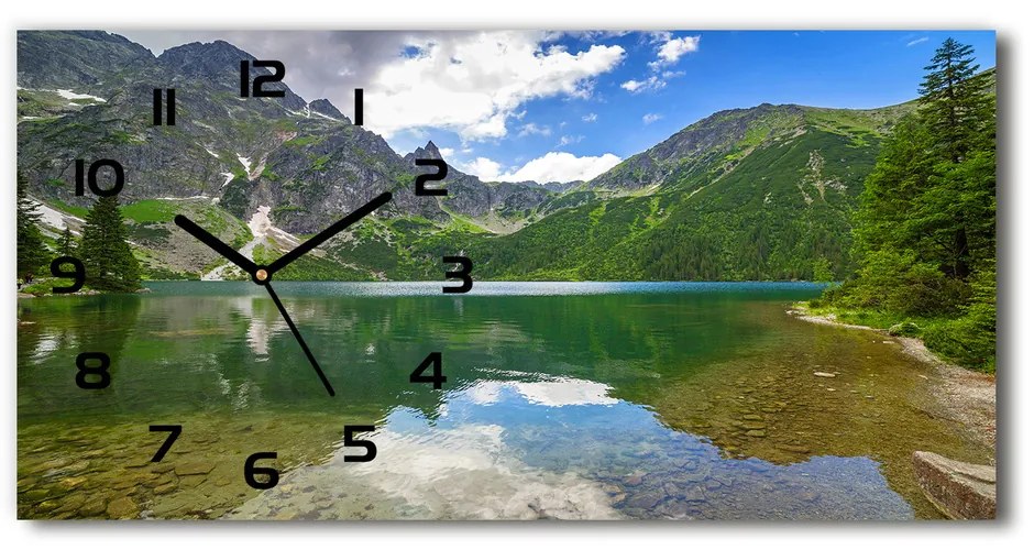 Wallmuralia Skleněné hodiny na stěnu Mořské oko Tatry 60x30 cm