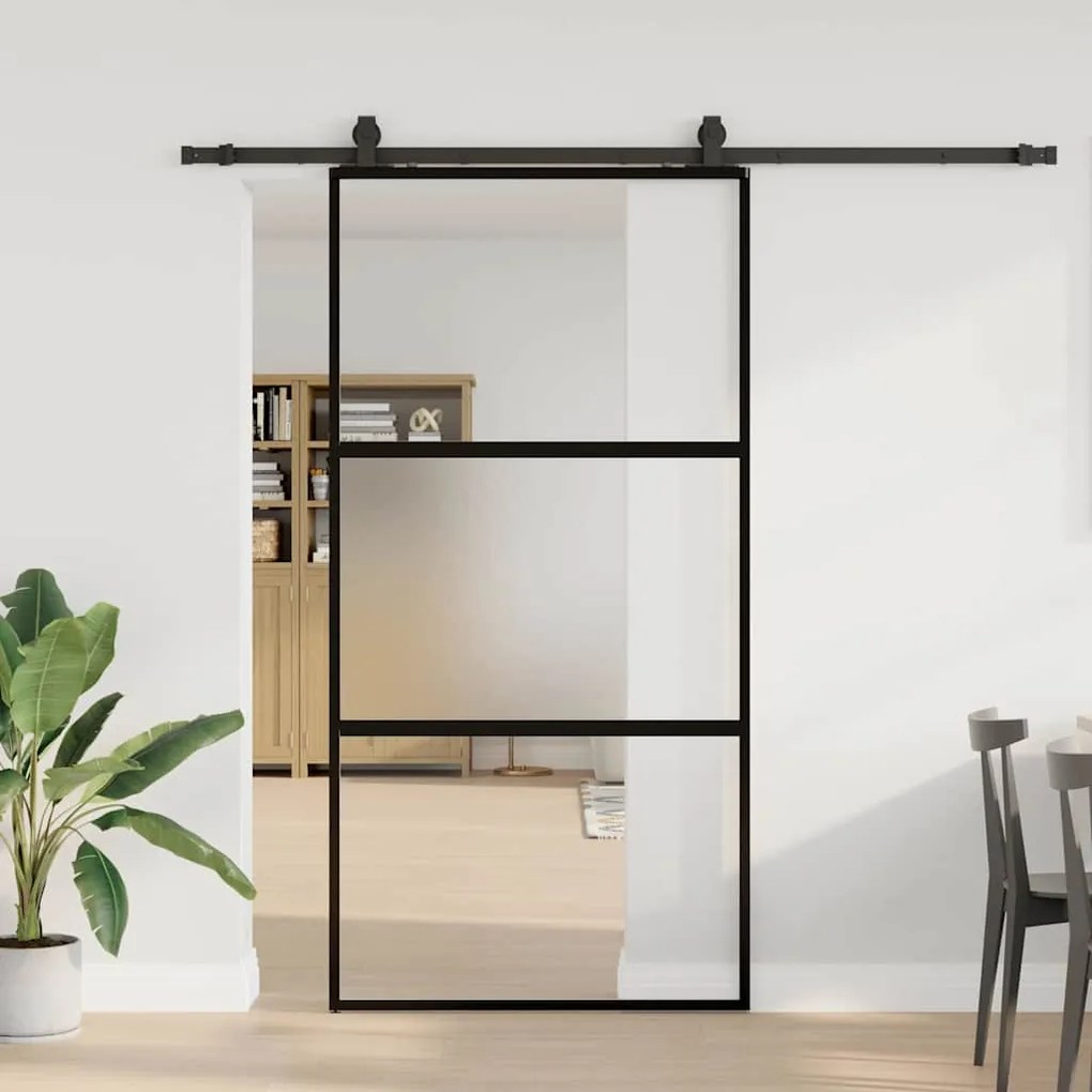 Posuvné dveře se sadou kování černé 76x205 cm Tvrzené sklo