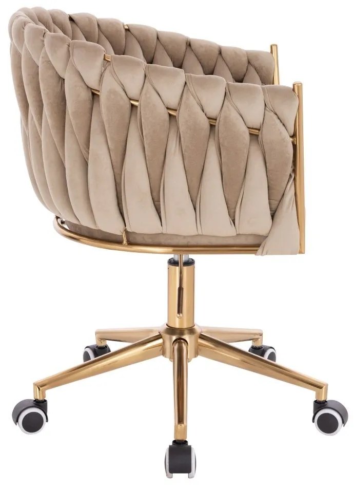 LuxuryForm DESIGN Otočná židle NORDEN VELUR na zlaté podstavě s kolečky - latte
