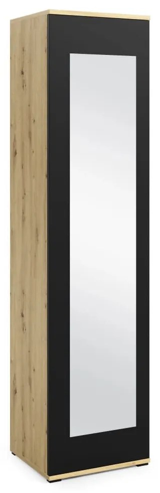 Šatní skříň Emi 45 cm se zrcadlem - dub/černá