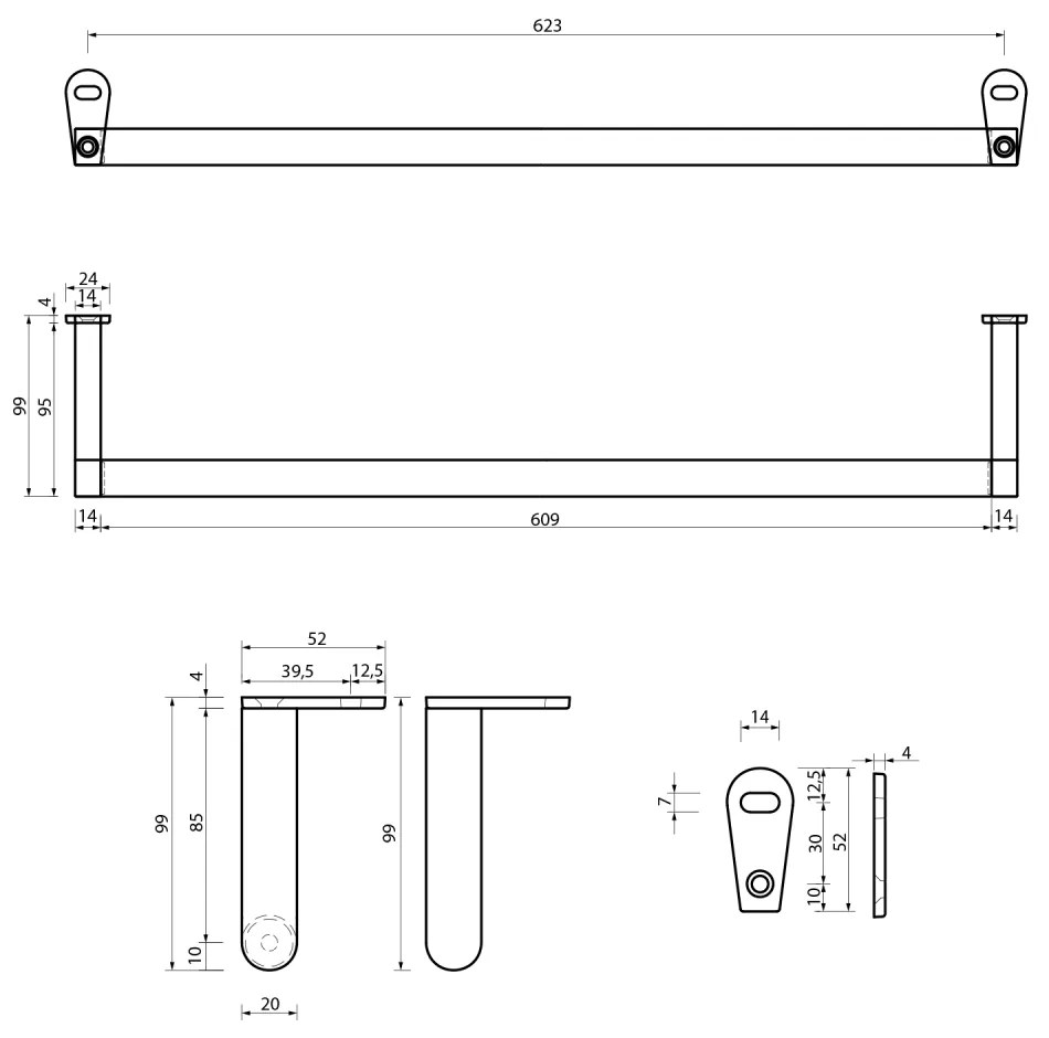 GSI KUBE X/NORM čelní držák ručníků 70cm, chrom PASAND70