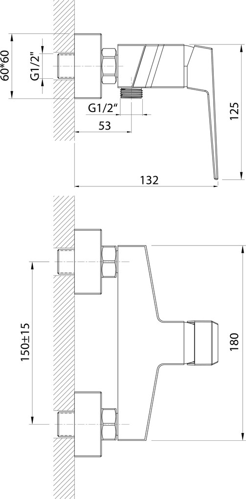 Aqualine Ritmo sprchová baterie nástěnná 150 mm chrom RT011
