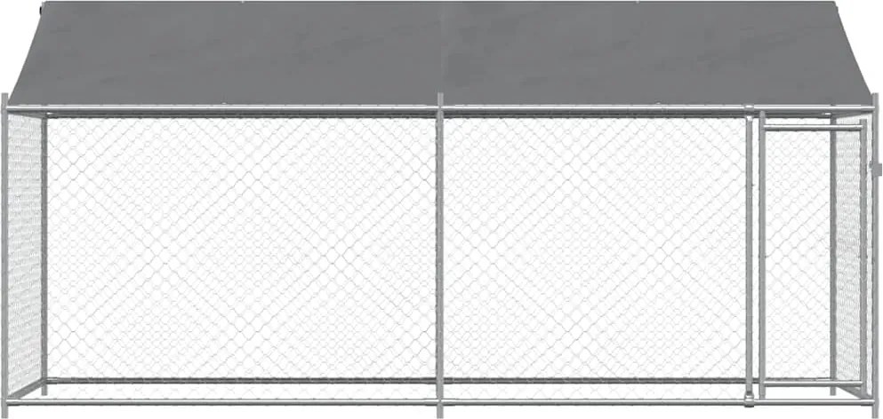 Klec pro psy se střechou a dvířky šedá 4x2x2 m pozinkovaná ocel 3209568