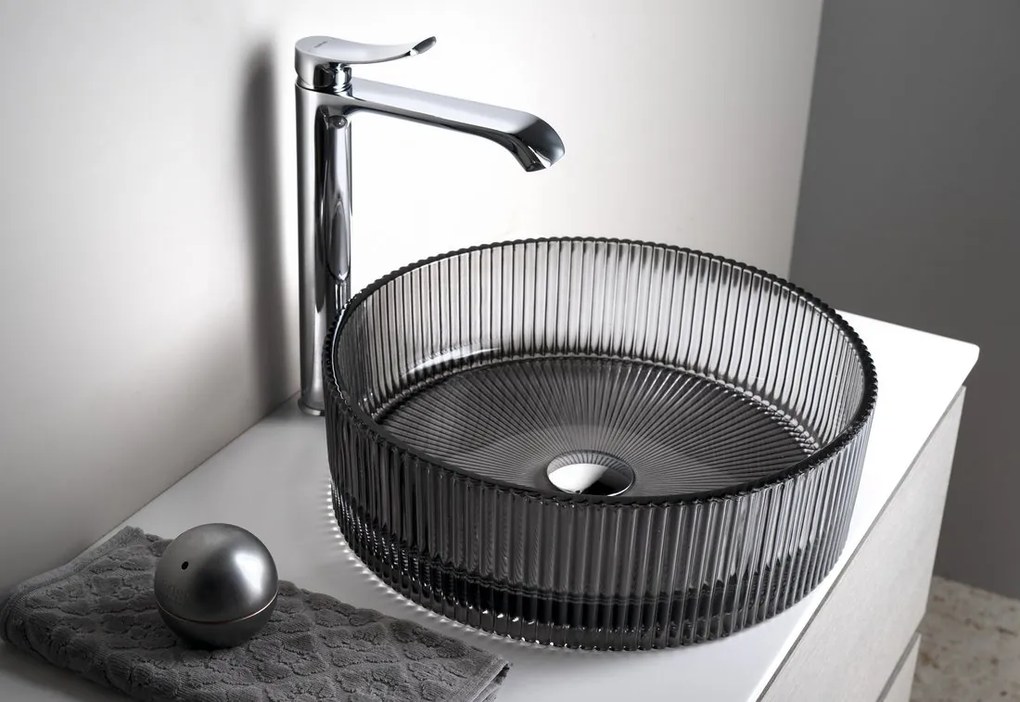 Sapho Anhelo skleněné gravírované umyvadlo na desku 39,5 cm bez otvoru pro baterii černá TY317B