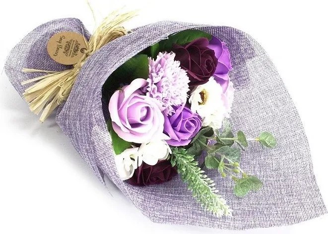 Stojící mýdlová kytice – fialová 35 cm
