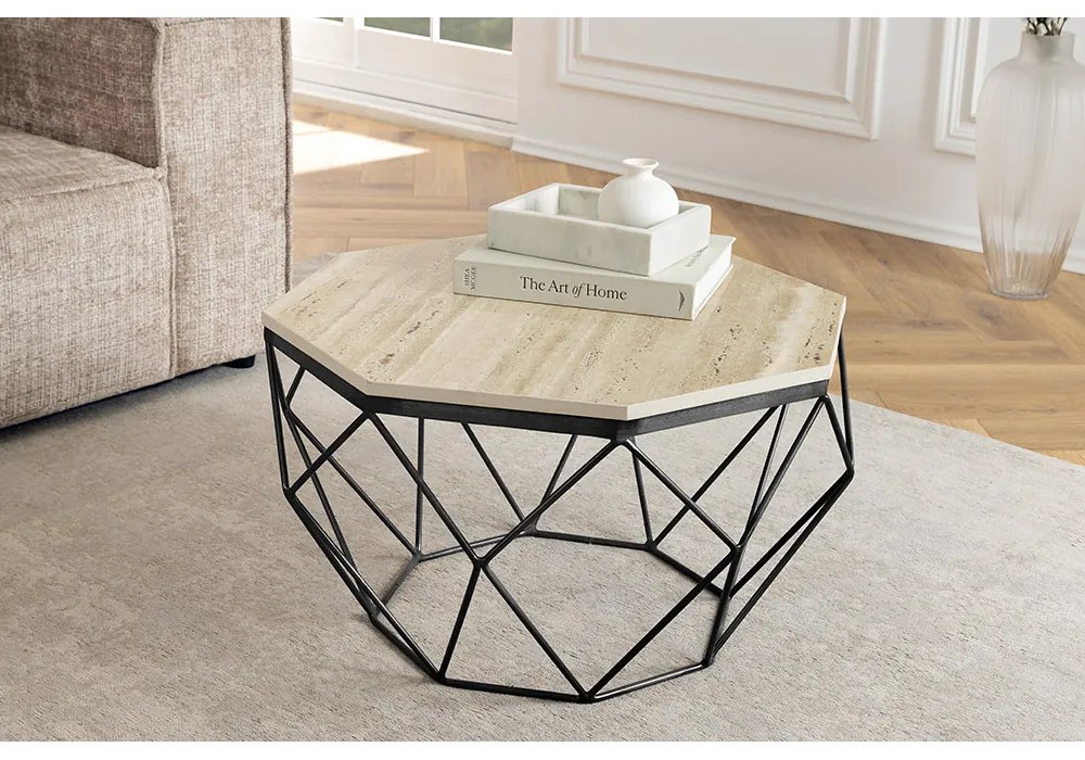 Massive home | Konferenční stolek DIAMOND 69 CM travertin černý podstavec