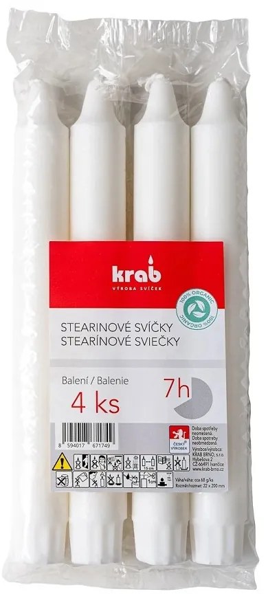 Krab - válcová svíčka stearinová 22 × 200 mm, 4 ks