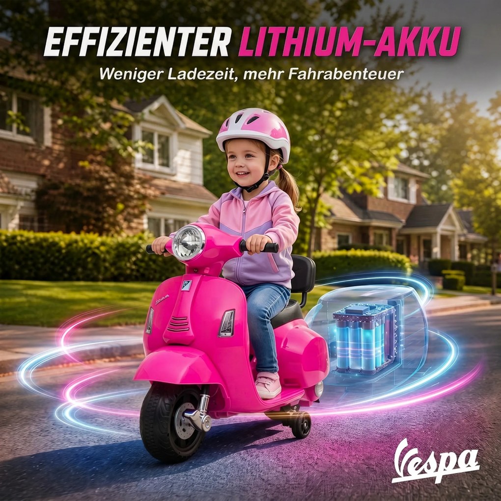 AIYAPLAY Elektro motorka pro děti Mini Vespa GTS 6V s lithiovou baterií, ergonomické sedadlo, opěrka zad, 1,5-3 roky 370-484V90PK