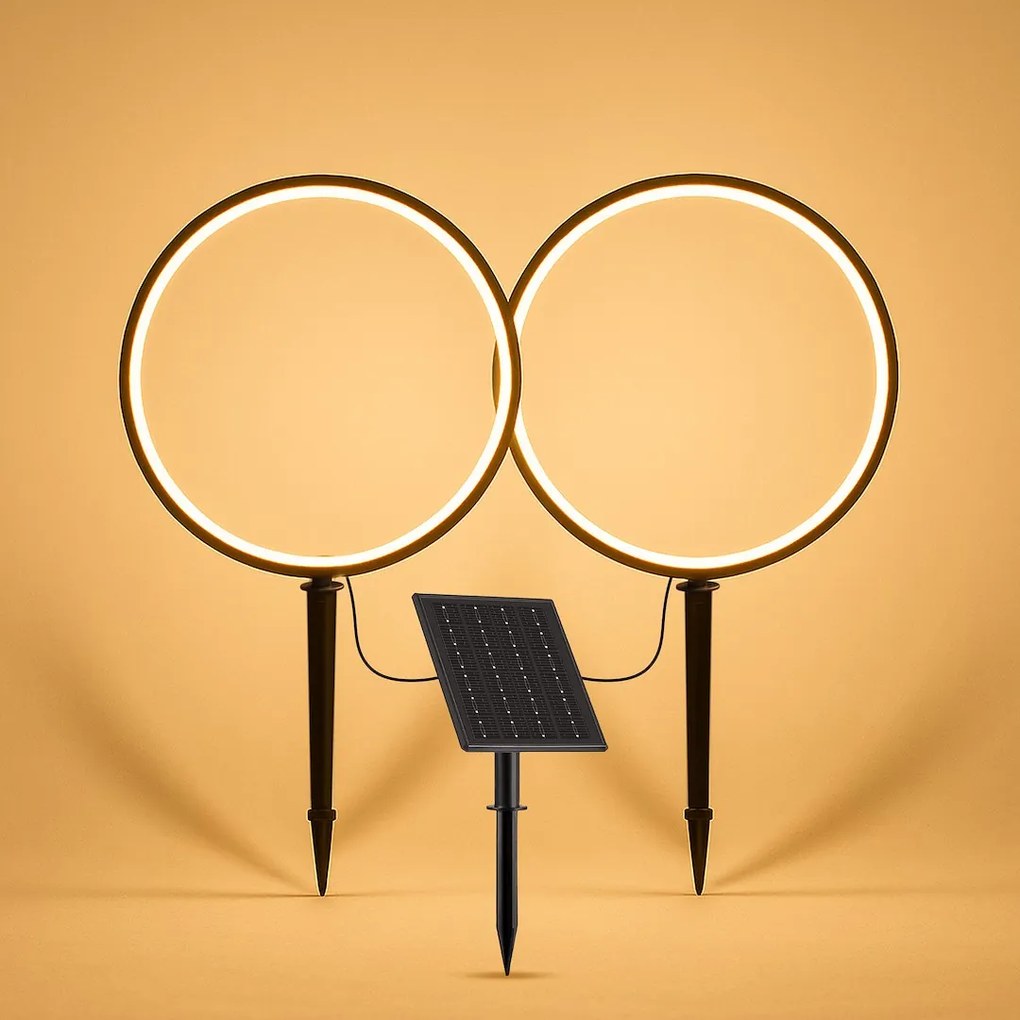 Exteriérové solární zapichovací svítidlo Rings, 2x LED 1,5w, černá