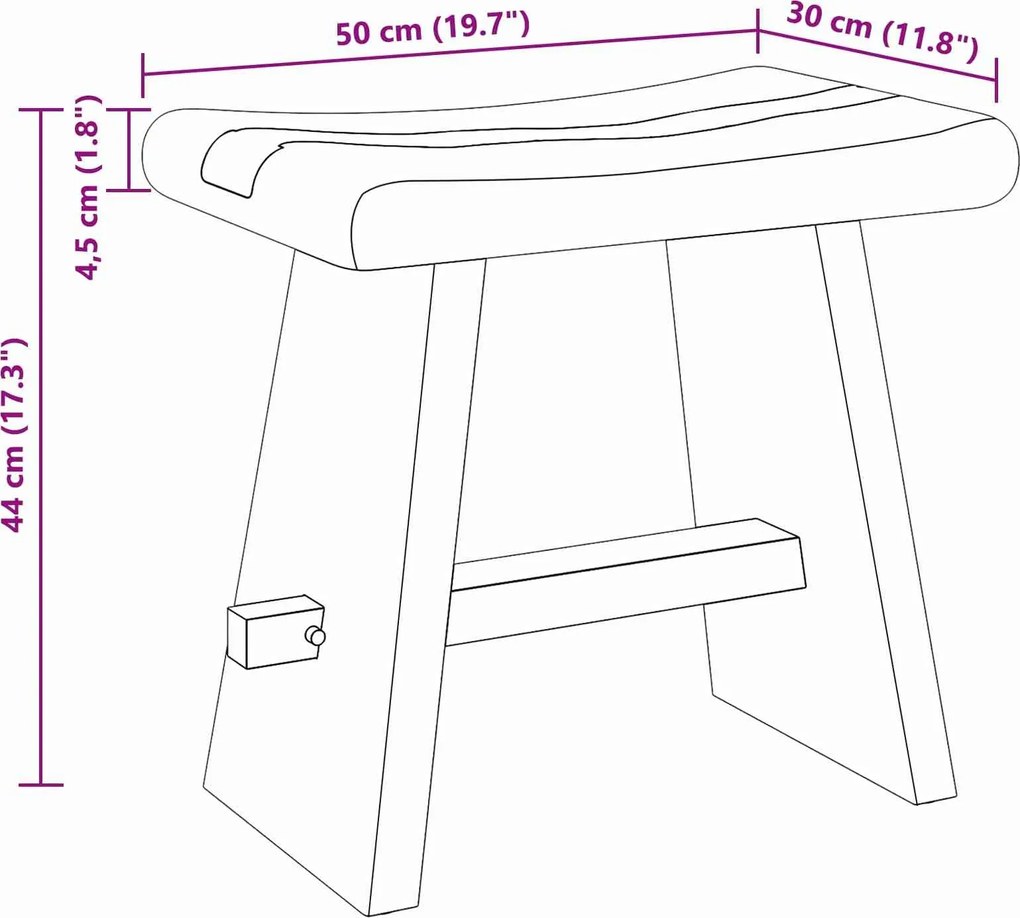 vidaXL Sprchová stolička Přírodní 50 x 30 x 44 cm Masivní dřevo suar [42015924]