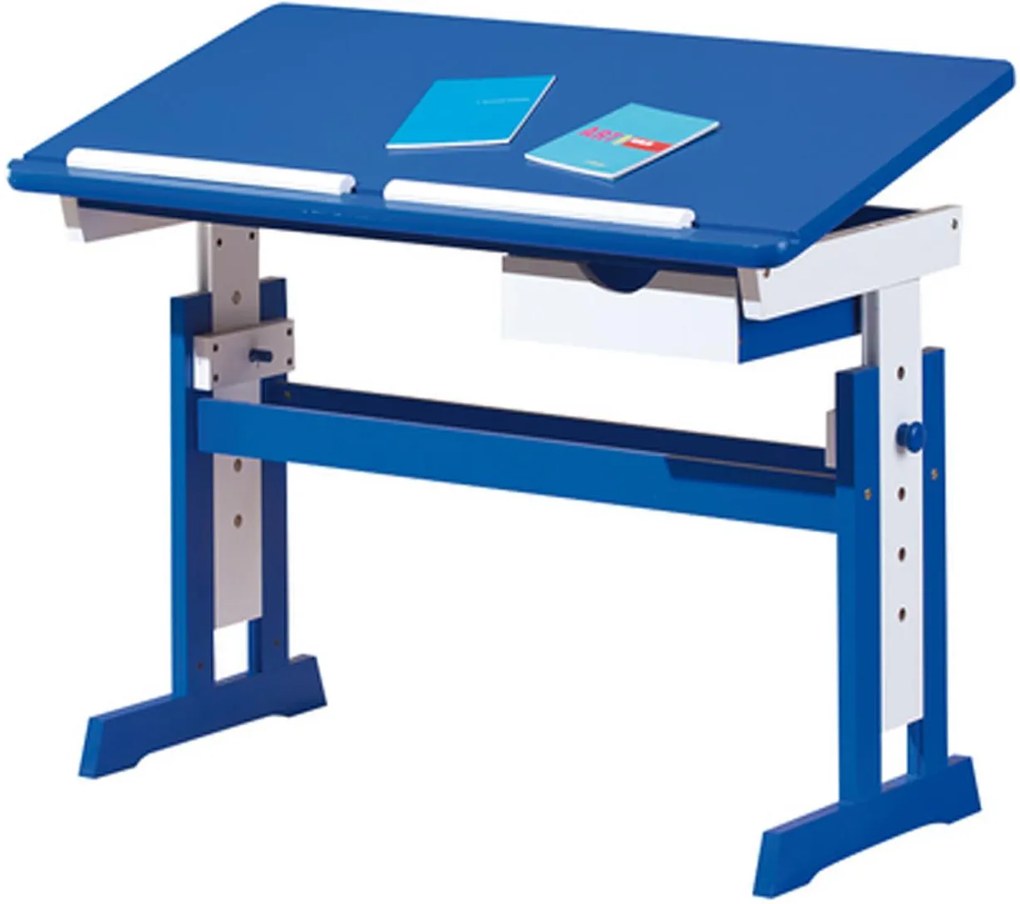 Dětský výškově stavitelný stůl TOMÍK - masiv/MDF, modrý