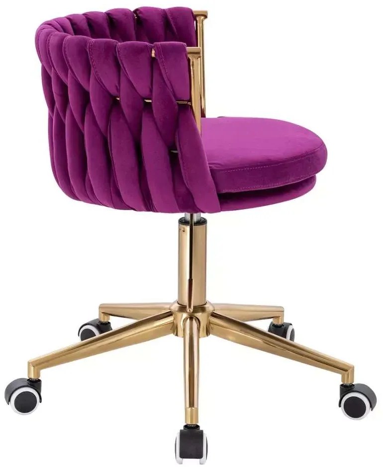 LuxuryForm DESIGN Otočná židle LYON VELUR na zlaté podstavě s kolečky - fuchsie