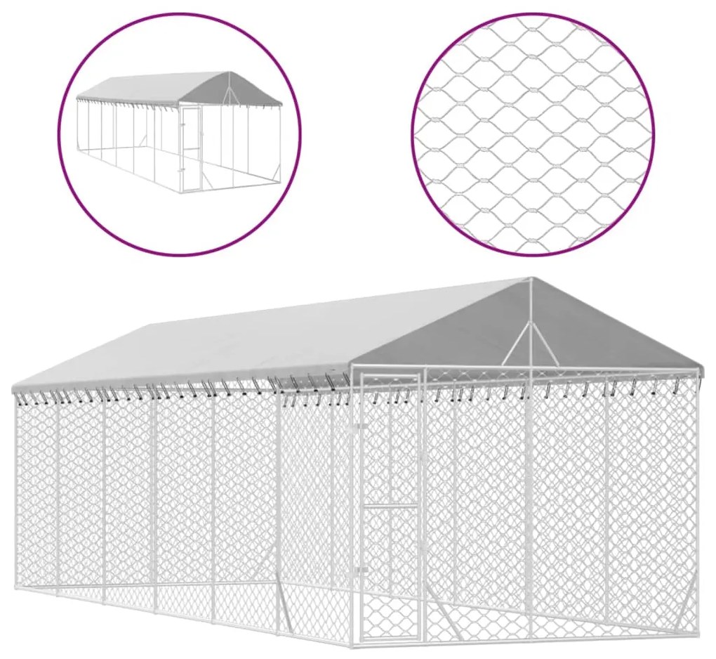 vidaXL Venkovní psí kotec se střechou stříbrný 3 x 9 x 2,5 m ocel