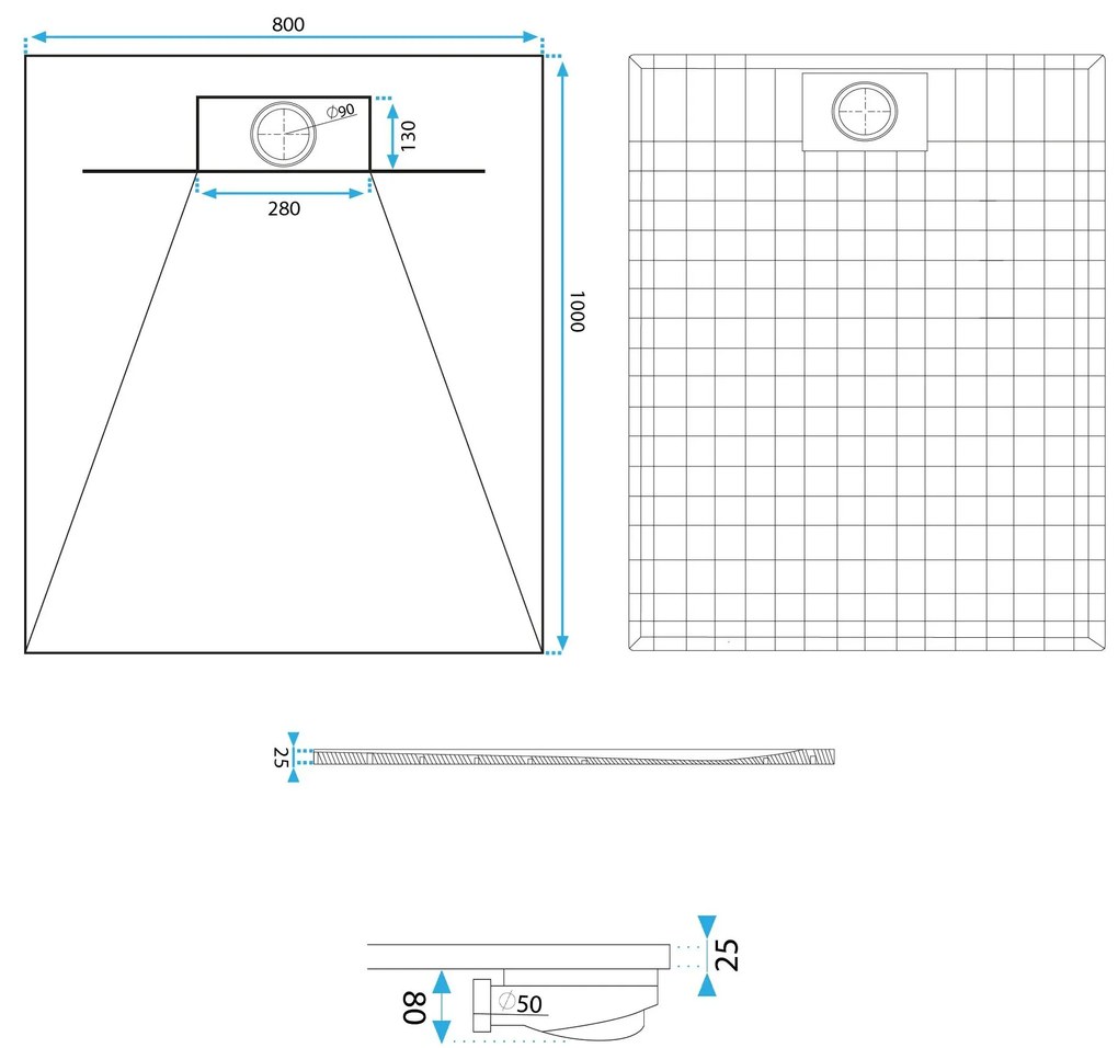 Obdélníková sprchová vanička z SMC kompozitu REA BAZALT CARRARA 100x80 cm, bílý mramor