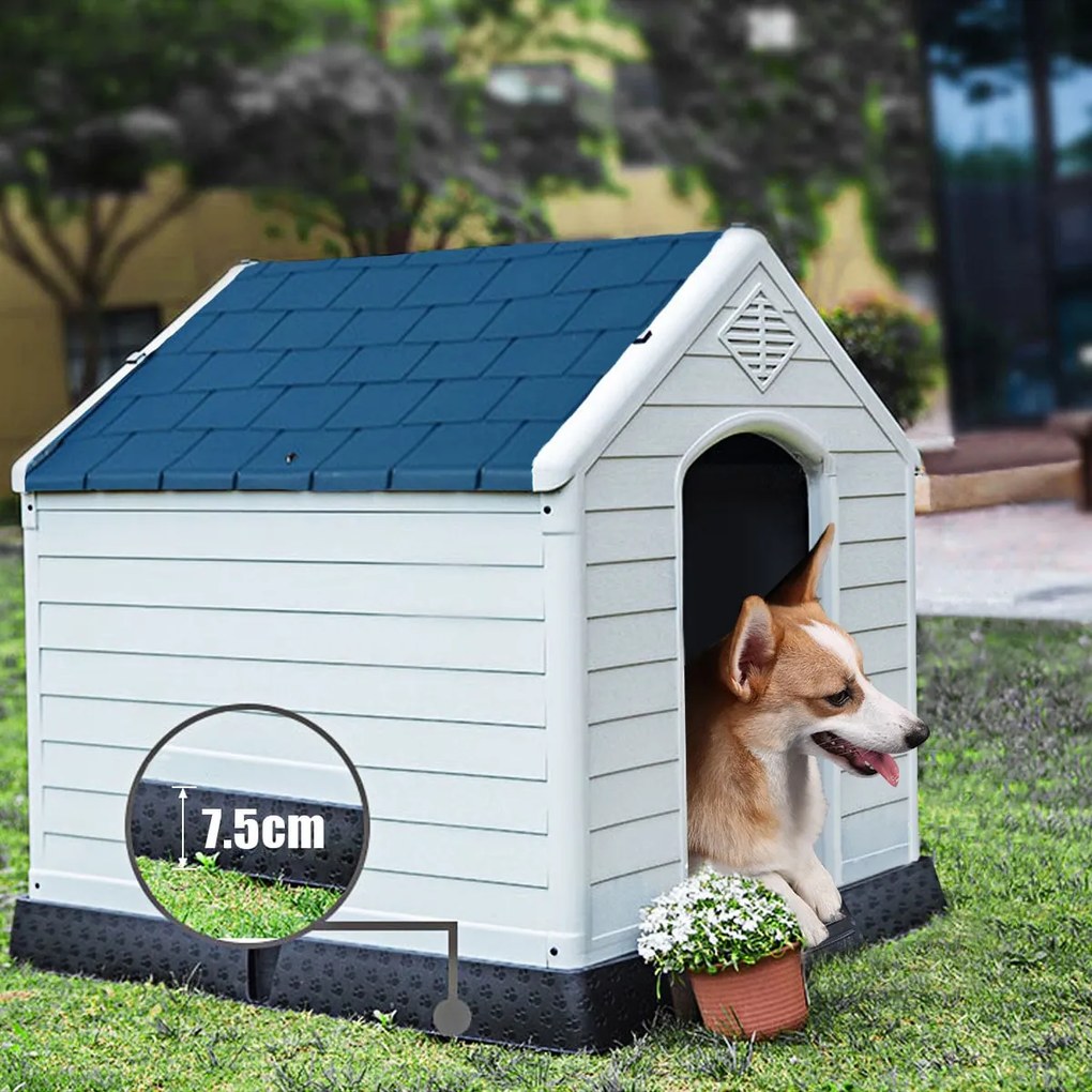 Costway Dog House Dog Jeskyně s vyvýšenou podlahou modro, modrá a bílá