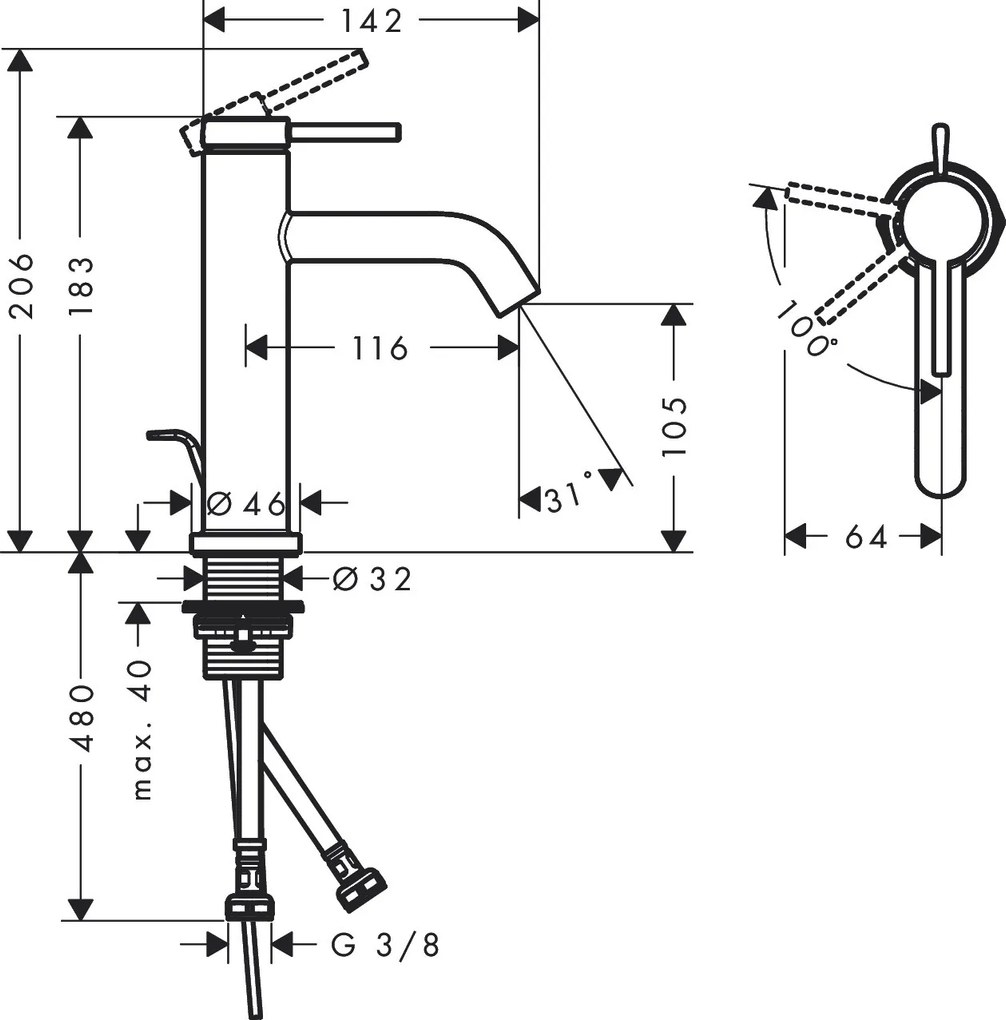 Hansgrohe Tecturis S, páková umyvadlová baterie 110 CoolStart EcoSmart+ s odtokovou soupravou, černá matná, HAN-73314670
