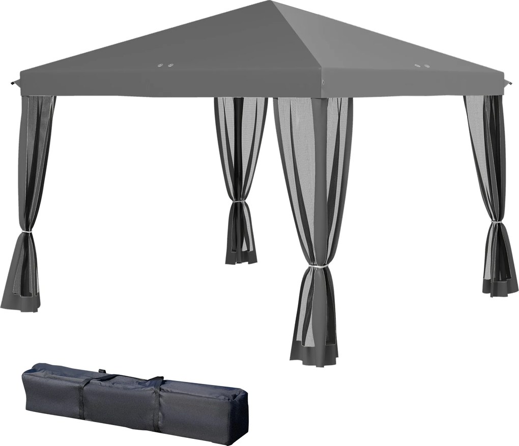 Pavilon Outsunny 3x3m, voděodolný robustní zimní skládací pavilon s UV ochranou, skládací zahradní stan s 4 bočními panely, taška pro kempování, světl