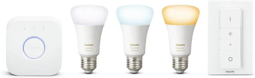 Starter kit 3x žárovka Hue White Ambiance, E27/A19, 9,5W + bridge + switch / Philips Hue Philips Hue E27 WA 871869967334500