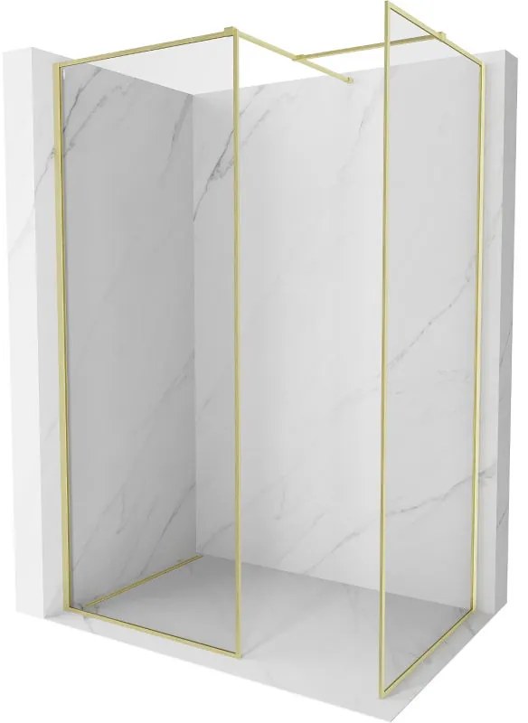 Mexen Kioto-F sprchová stěna Walk-in s rámem 140 x 120 cm, transparentní 8 mm, zlatá kartáčovaná - 800-140-202-04-55-120