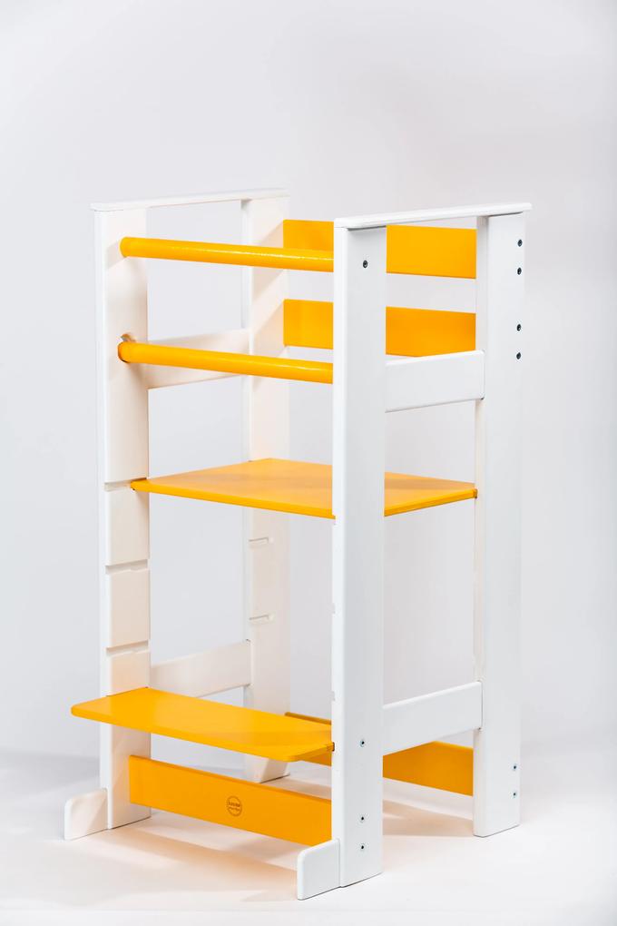 Lucas Wood Style učící věž Žofka - bílá/žlutá Učící věž s tabulí a kuličkami: bílá/žlutá