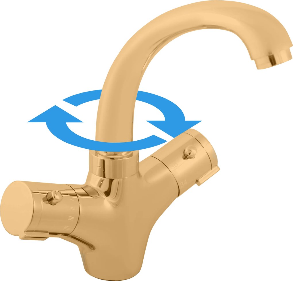 Slezák - RAV Umyvadlová baterie bez výpusti TERMOSTATICKÁ - TRM26.xZK, Zlatá kartáčovaná Připojovací hadičky - závit: 1/2"