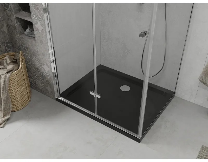 Mexen Lima skládací sprchový kout 120 x 90 cm, Průhledné, Chromovaná + sprchová vanička Flat, Černá - 856-120-090-01-00-4070