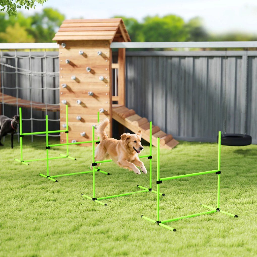 PawHut Agility set pro psy 4dílné výškově nastavitelné agility vybavení se 4 překážkami Přepravní taška 99 x 65 x 94 cm zelená