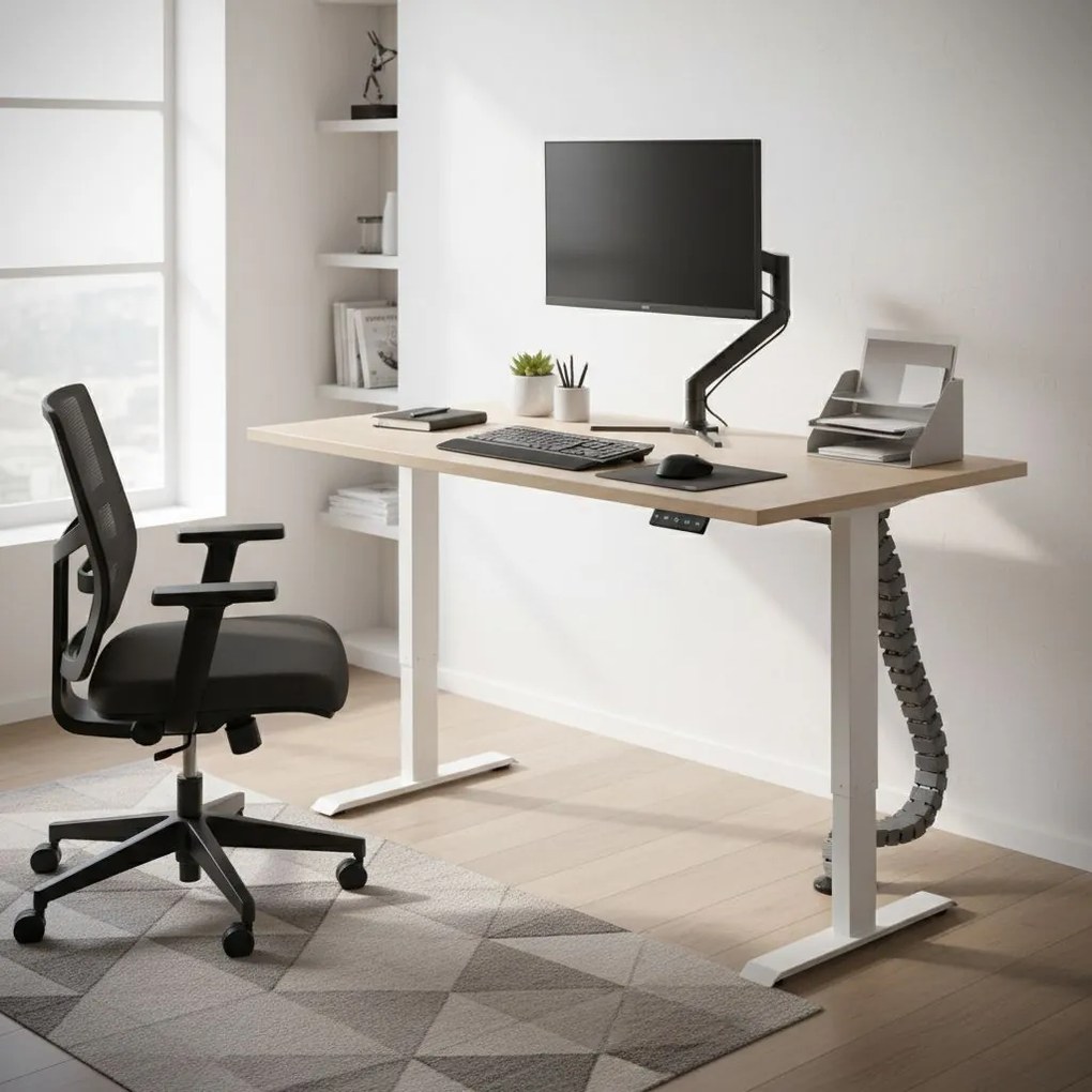 Výškově nastavitelný stůl OfficeTech D, 120 x 80 cm, šedá podnož, buk