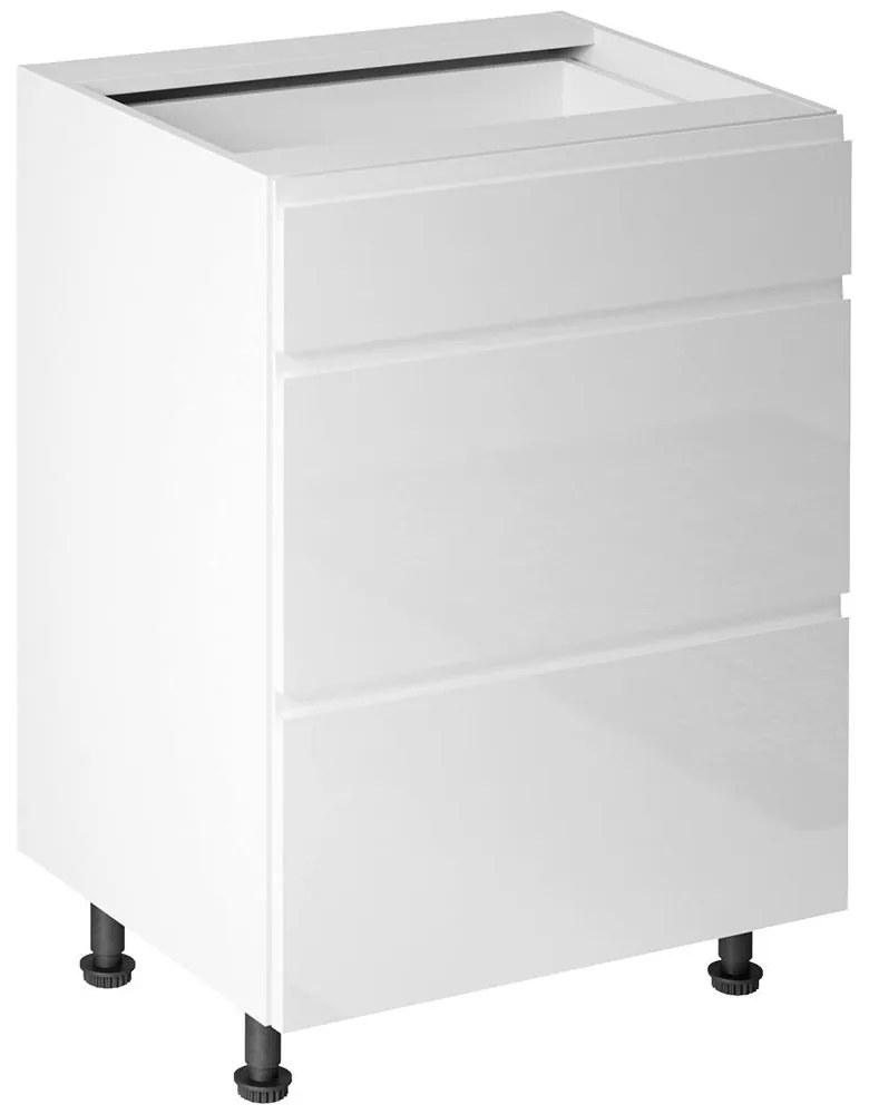 ASPEN b | dolní skříňka D60S3 se zásuvkami METALBOX | 60 cm | SOKL v CENĚ | bílá lesk