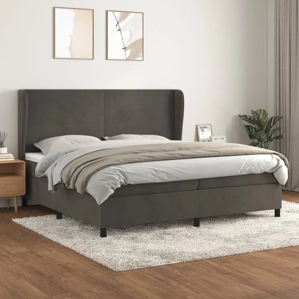 Box spring postel s matrací tmavě šedá 200x200 cm samet 3129112