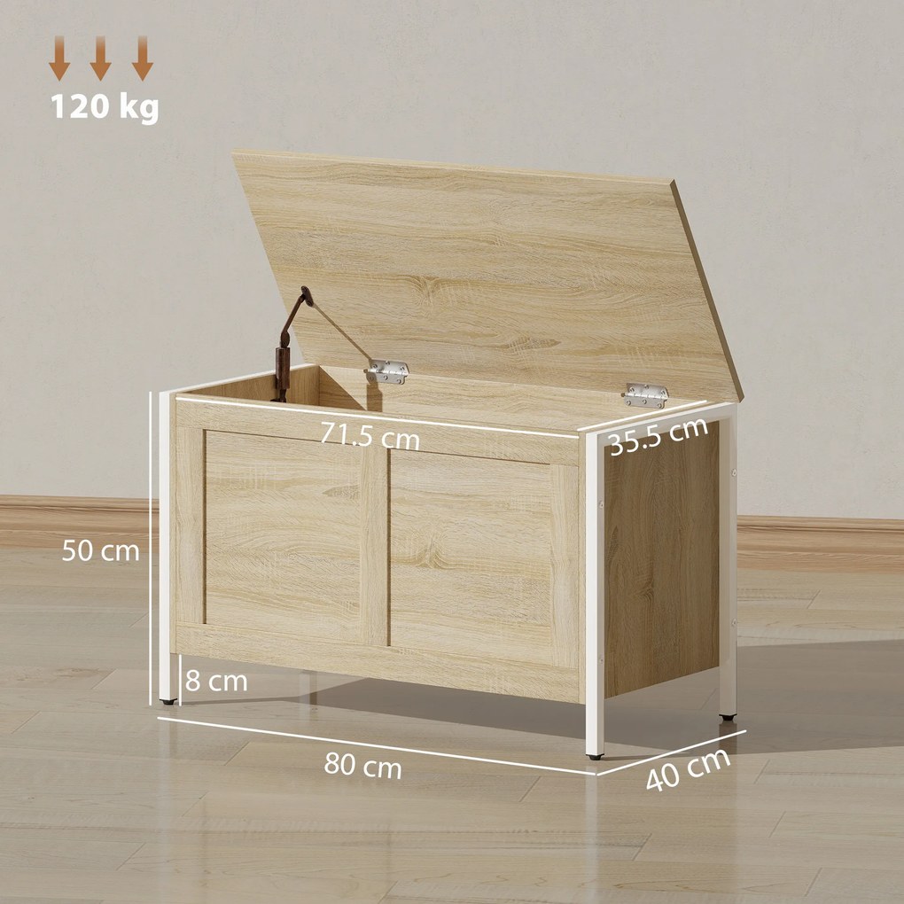 HOMCOM úložný truhla do ložnice 95 L s víkem, úložná lavice s bezpečnostními panty 80x40x50 cm dub