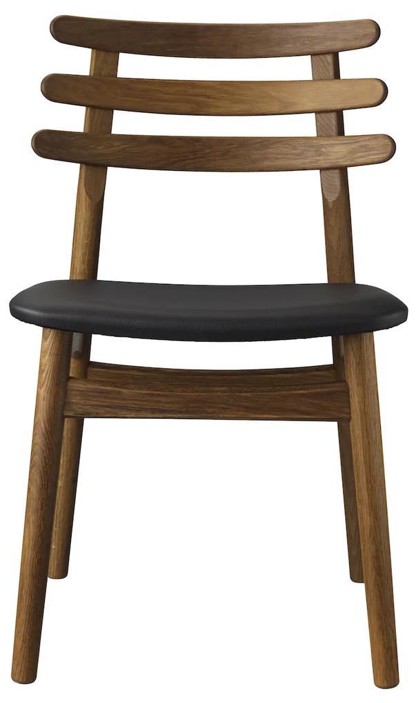 Židle z kouřového dubového masivu J48 bezbarvý lak černý kožený sedák
