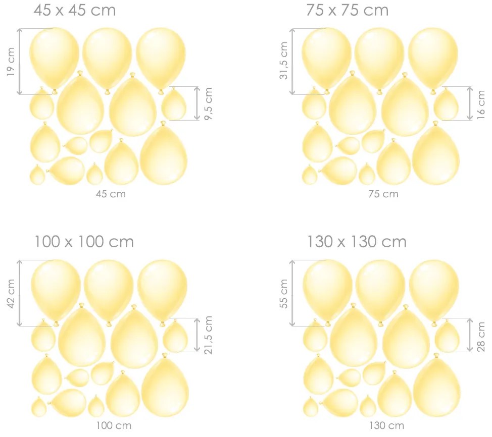 Žluté nafukovací balónky samolepky na zeď arch 45 x 45 cm