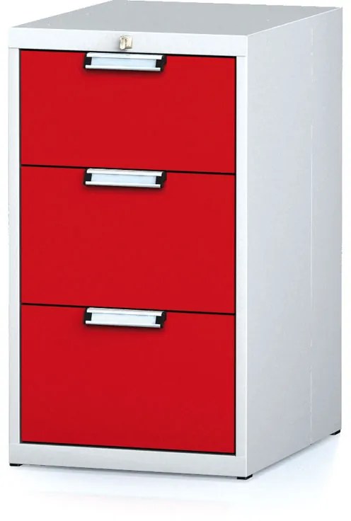 Dílenský zásuvkový box na nářadí MECHANIC, 3 zásuvky, 480 x 600 x 840 mm, červené dveře