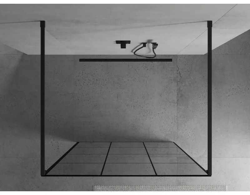 Mexen Kioto volně stojící sprchová zástěna 100 x 200 cm, Průhledné/Černý vzor 8 mm, Černá - 800-100-002-70-77
