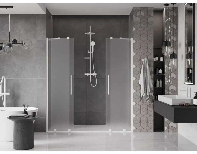 Mexen Velar Duo, posuvné sprchové dveře do otvoru 180 cm, 8mm sklo námraza, bílá matná, 871-180-000-32-20