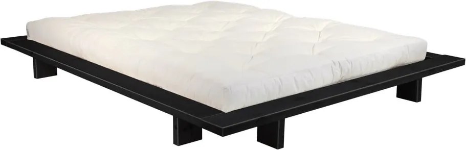 Dvoulůžková postel z borovicového dřeva s matrací Karup Design Japan Double Latex Black/Natural, 140 x 200 cm