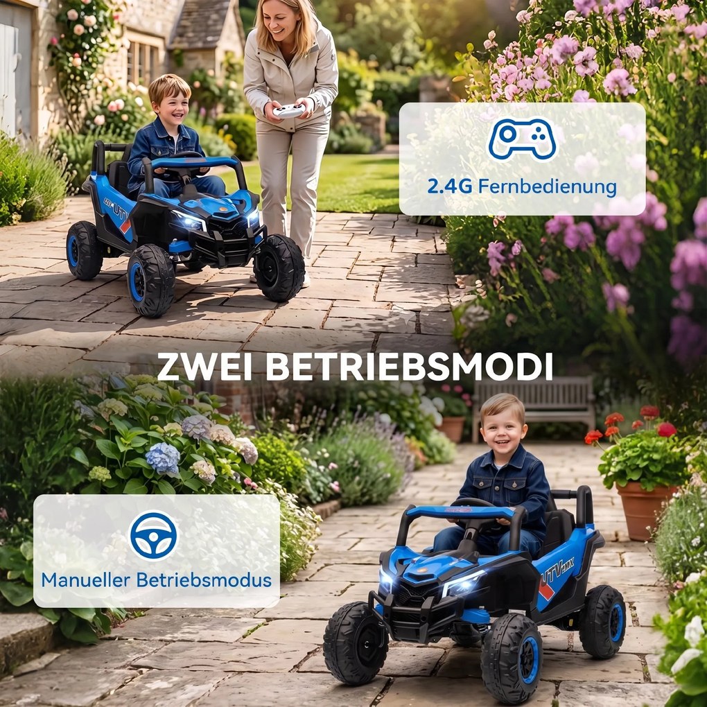 AIYAPLAY 12V elektroauto pro děti, funkce dálkového ovládání, pás, klakson, LED světla, USB port, pro 3-5 let, Modrá