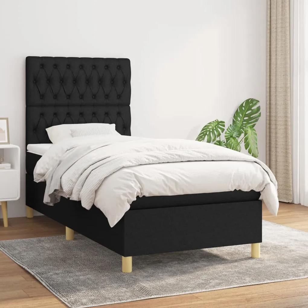 Box spring postel s matrací černá 90x190 cm textil,  3142539