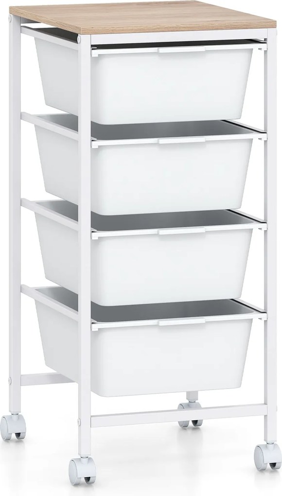 Costway Pojízdný zásuvkový vozík s 4 zásuvkami z plastu – 37 × 32,5 × 71 cm